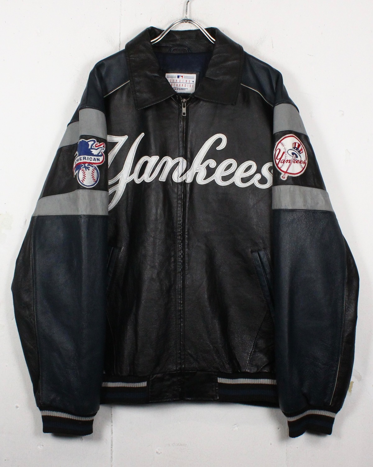 【Caka act2】“NY Yankees” Logo Patch Loose Leather Stadium Jacket | Caka ...