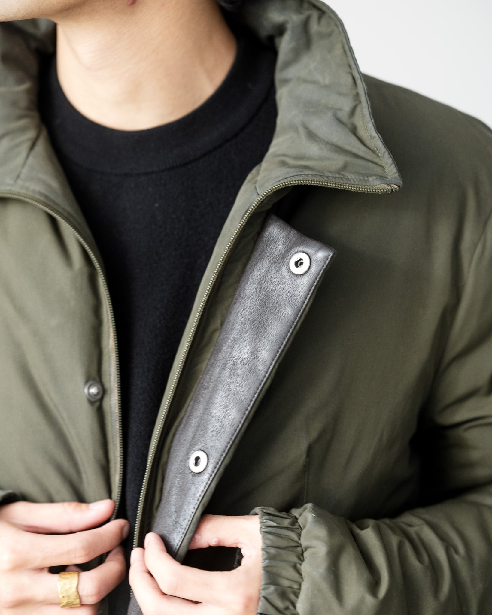 [12AW] "JIL SANDER" Inside Print Leather Contrasted Puff Jacket(Designed by Raf Jan Simons ...