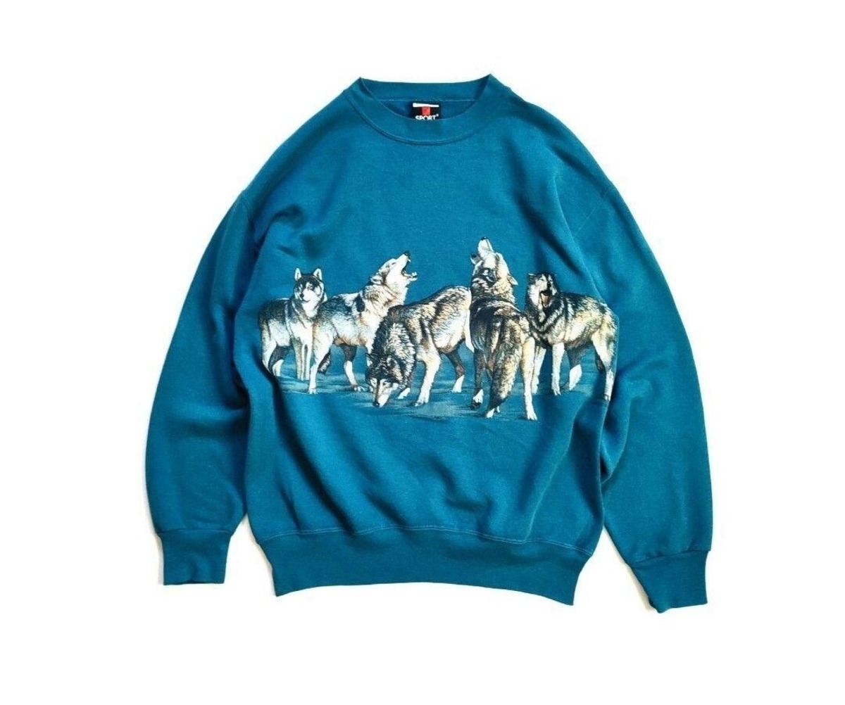VINTAGE USA / HABITAT Animal Print Sweat "WOLF" | HUT-VINTAGE
