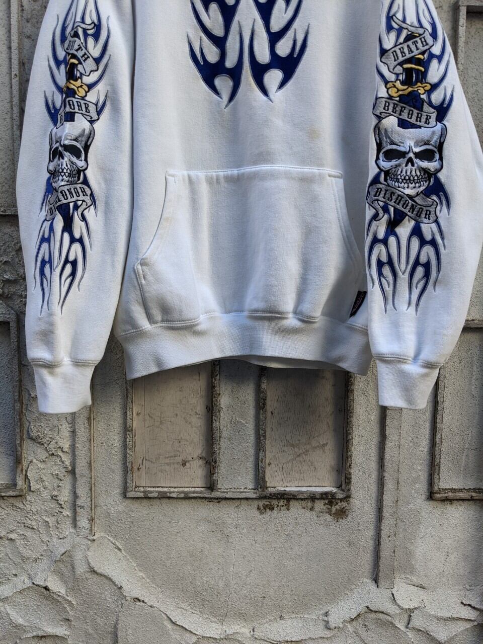 "SKULL & FIRE" y2k embroidery parka vintage | 深緑オンライン