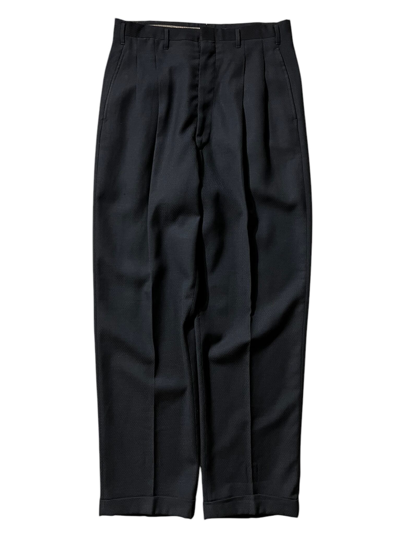 50s Buccaneer BLACK rayon gab jacquard design slacks | Pay ID