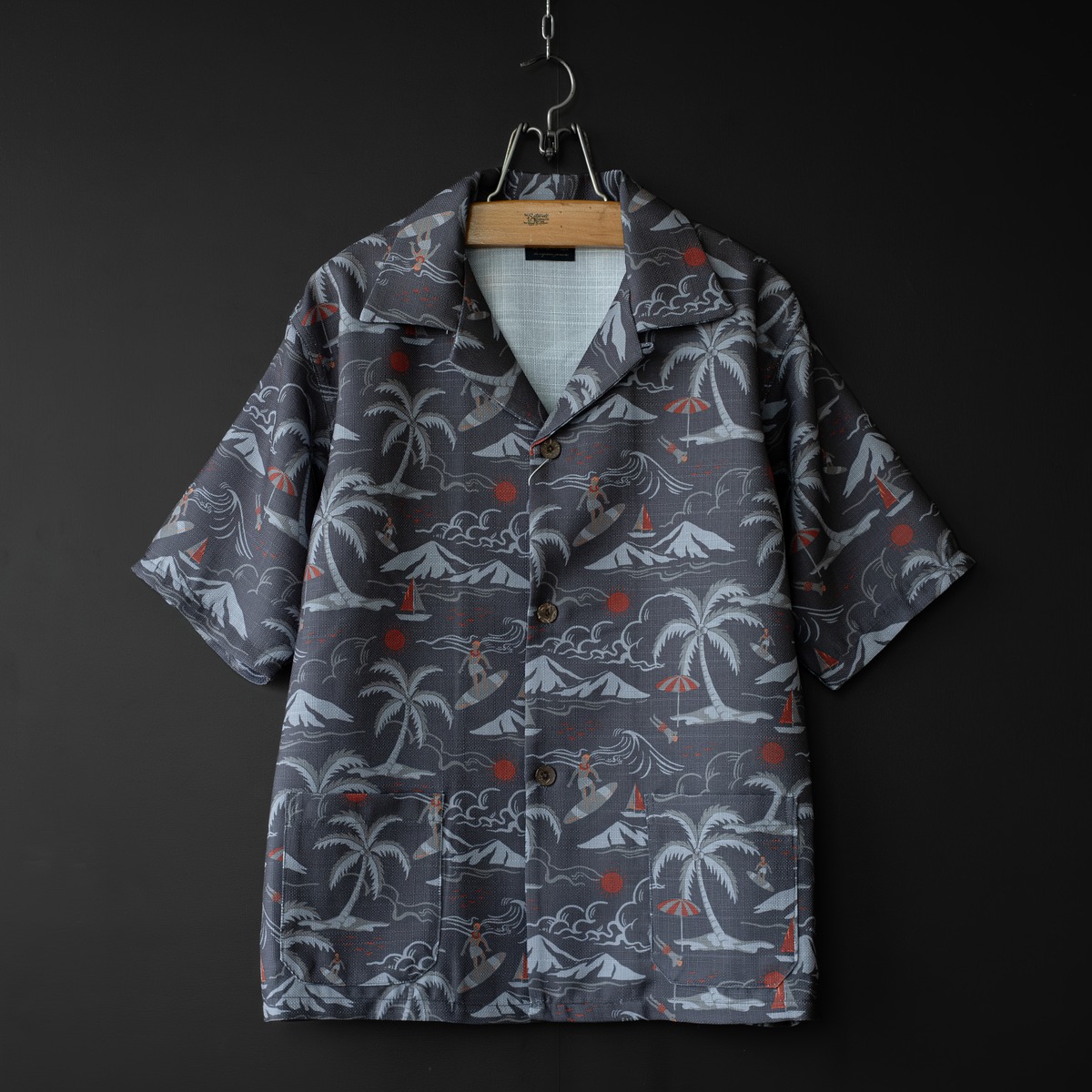 【modem design】 aloha pattern beach shirt (charcoal) | dros dro