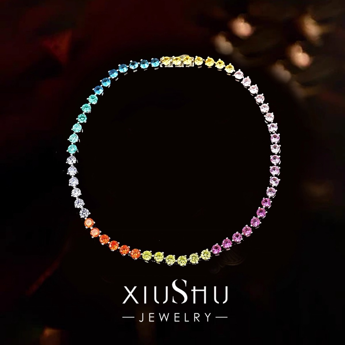 ラウンド レインボー エタニティブレスレット ラグジュアリー 高炭素ダイヤモンド キラキラ ゴージャス ラグジュアリー ホワイト シルバー925 高炭素ダイヤモンド レトロ 普段使い カラフル ...