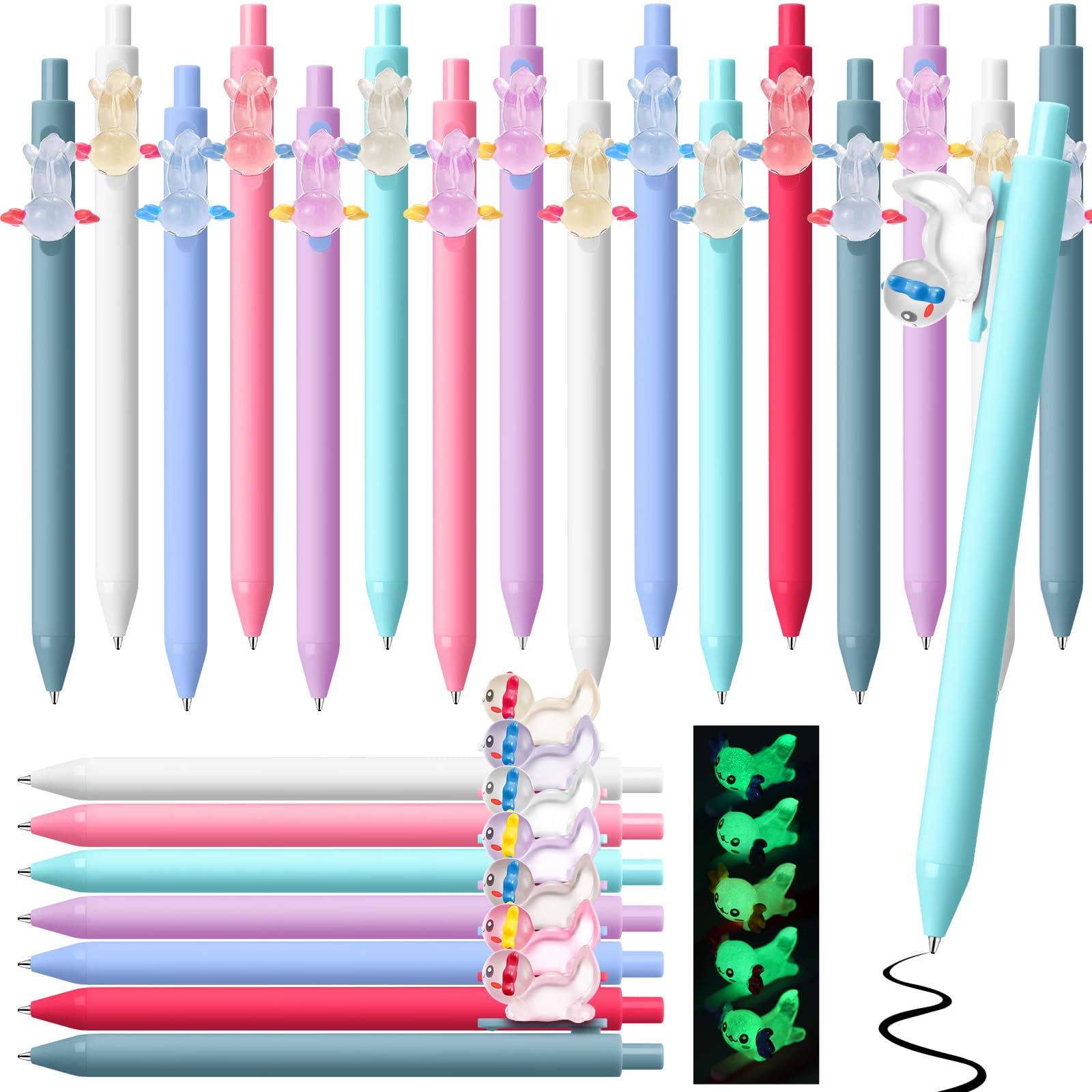 言う光沢のある28 PCS Axolotl Ball Pine Pens Luminous Mini Resinミニチュアグローダークの小さな置物Axolotl Loverギフト誕生日 ...