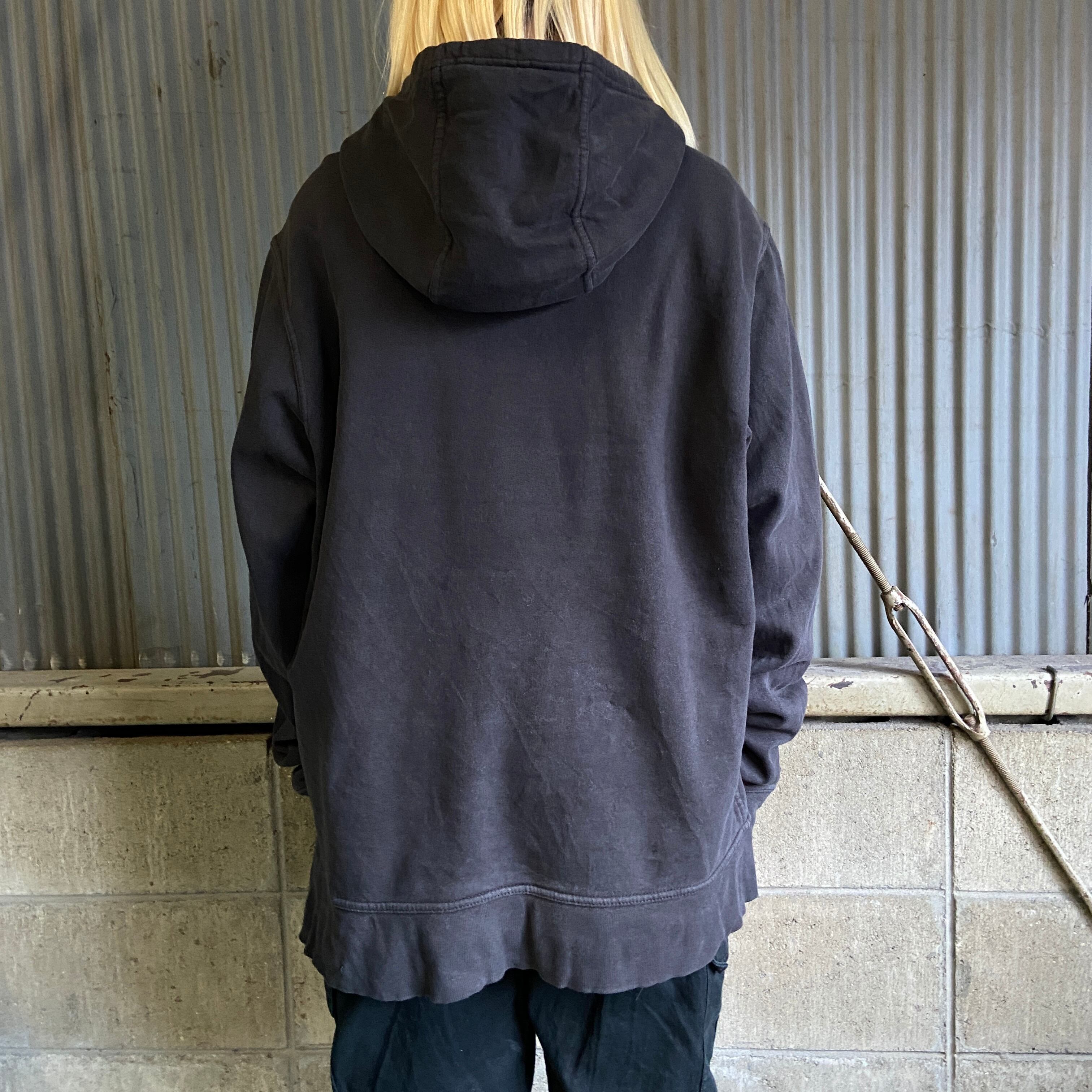 THE NORTH FACE ザ ノースフェイス スウェットパーカー メンズL 古着 フェードブラック 黒色 ビッグロゴ プルオーバー フー ...