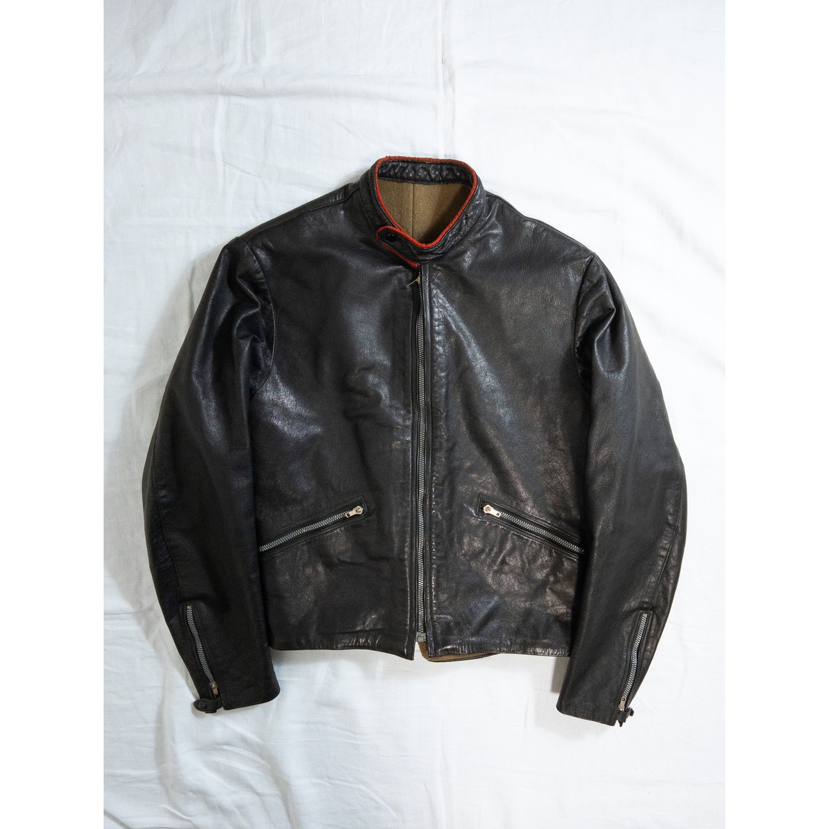 1950s "Italian Vintage" Black Biker Goatskin Leather Jacket | freely