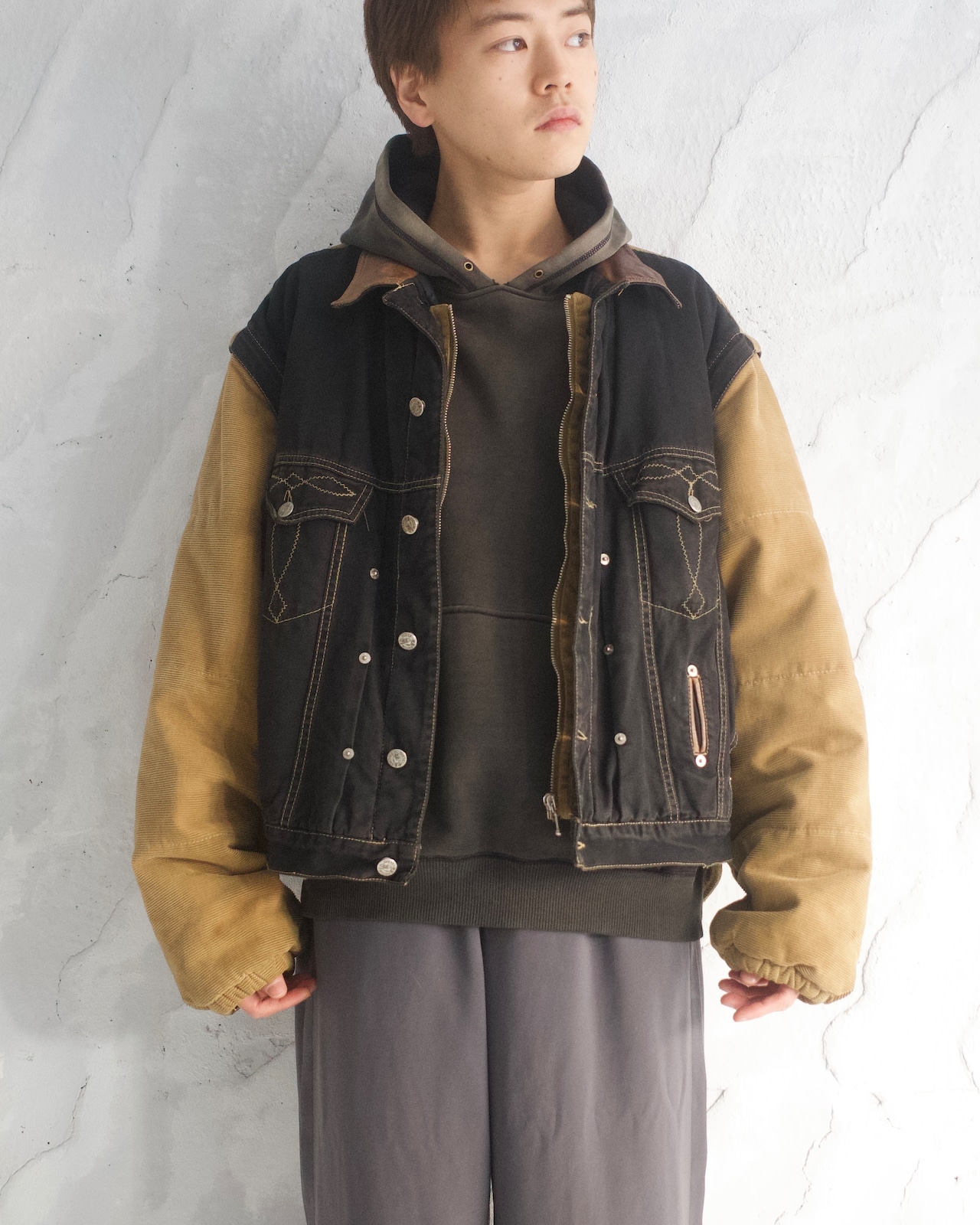 【90s DIESEL】Crazy Pattern Convertible Trucker Jacket | used.memento