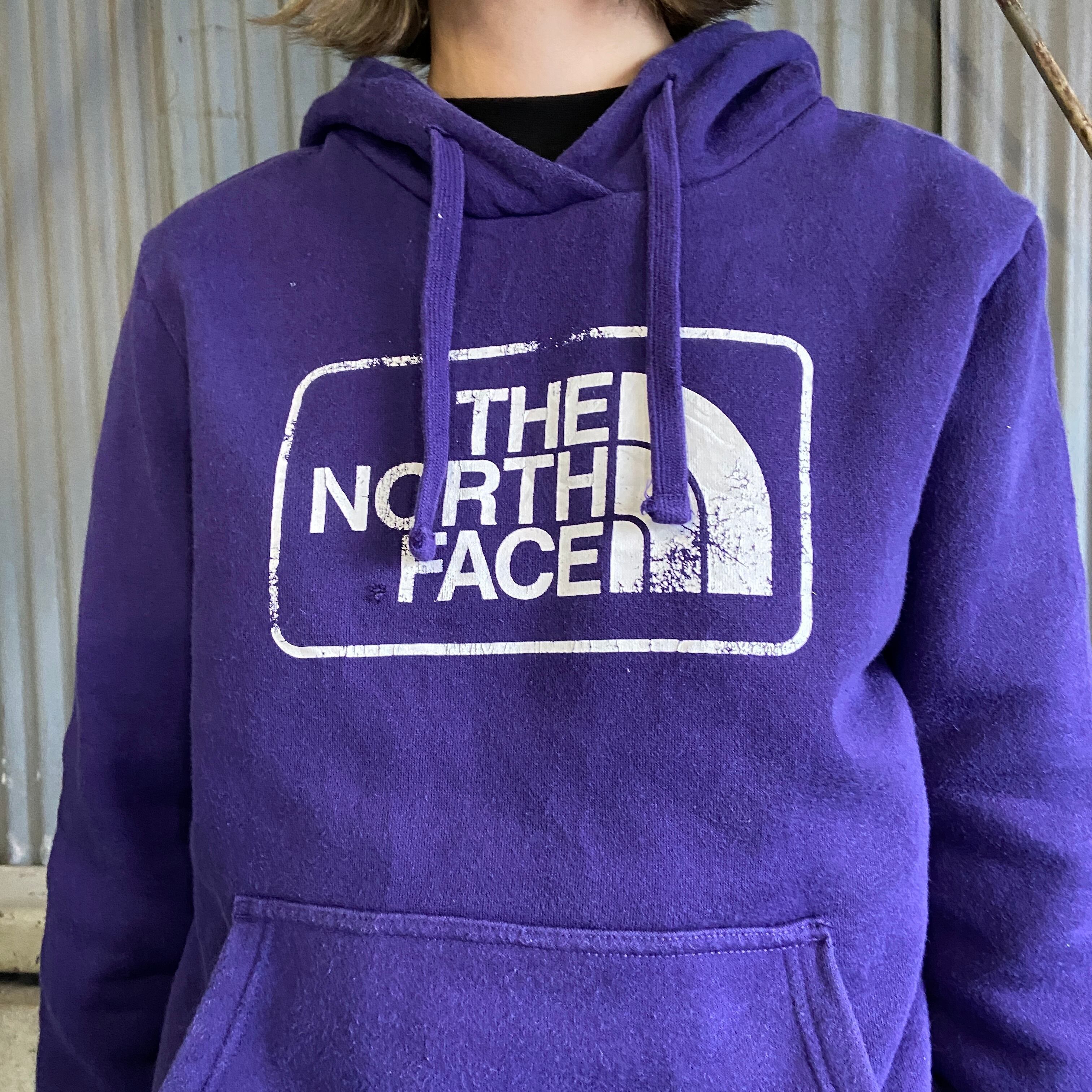 THE NORTH FACE ザ ノースフェイス スウェットパーカー レディースS 古着 ロゴプリント フーディー パープル 紫 アウトドア ...