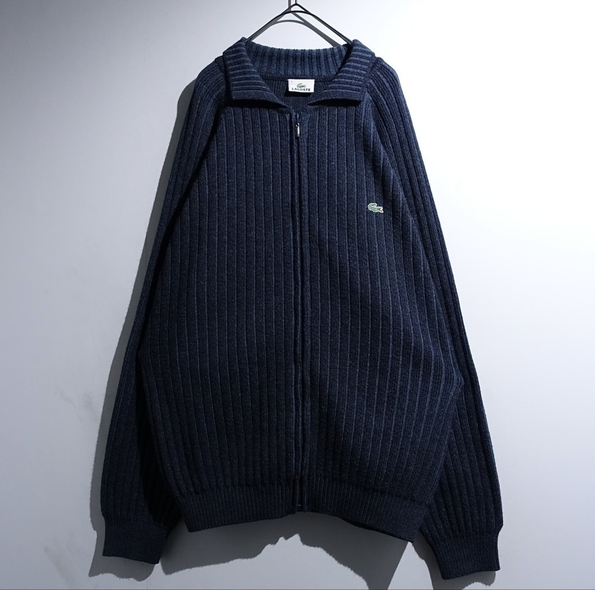 "LACOSTE" Dark Navy Logo Embroidered Knit Blouson | 古着屋 FORCE