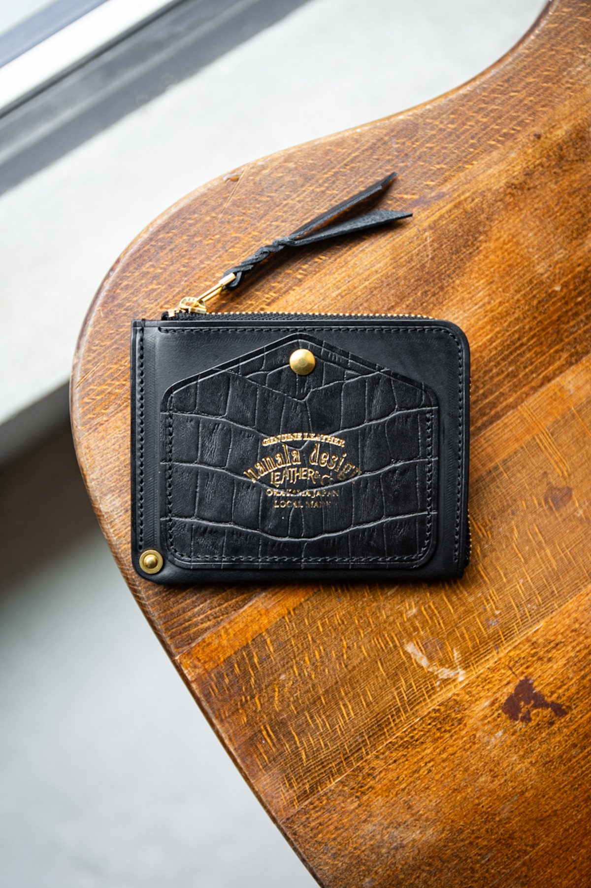 easy wallet 「Black leather and Black emboss crocodile」 | nanaladesign