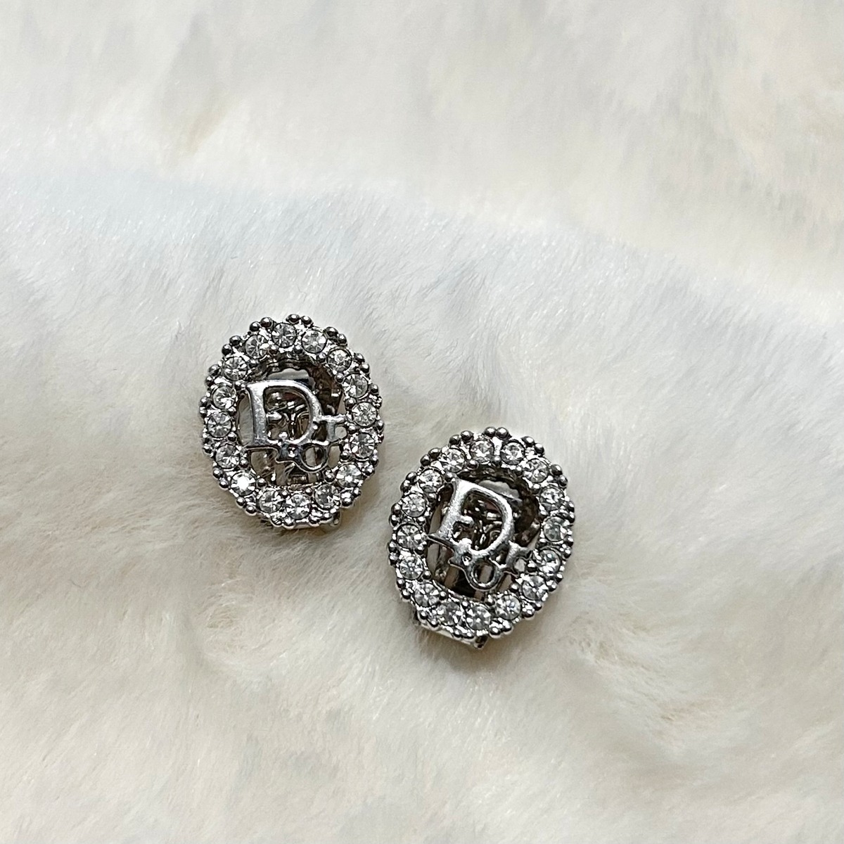 【E7019】Christian Dior rhinestone logo earrings/クリスチャンディオール/イヤリング ...