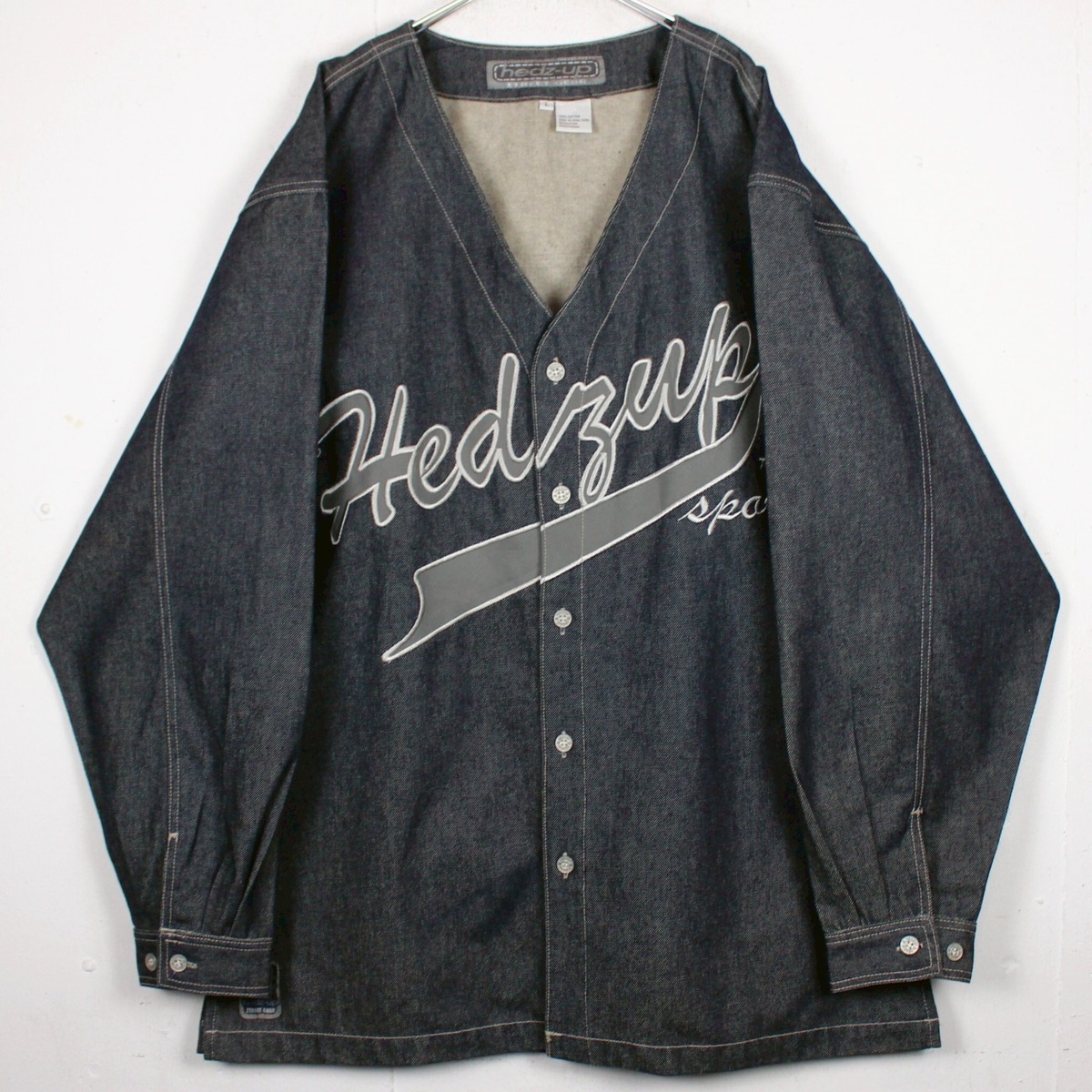 【Caka act2】Logo Patch Design Vintage Loose Denim Baseball Shirts | Caka ...