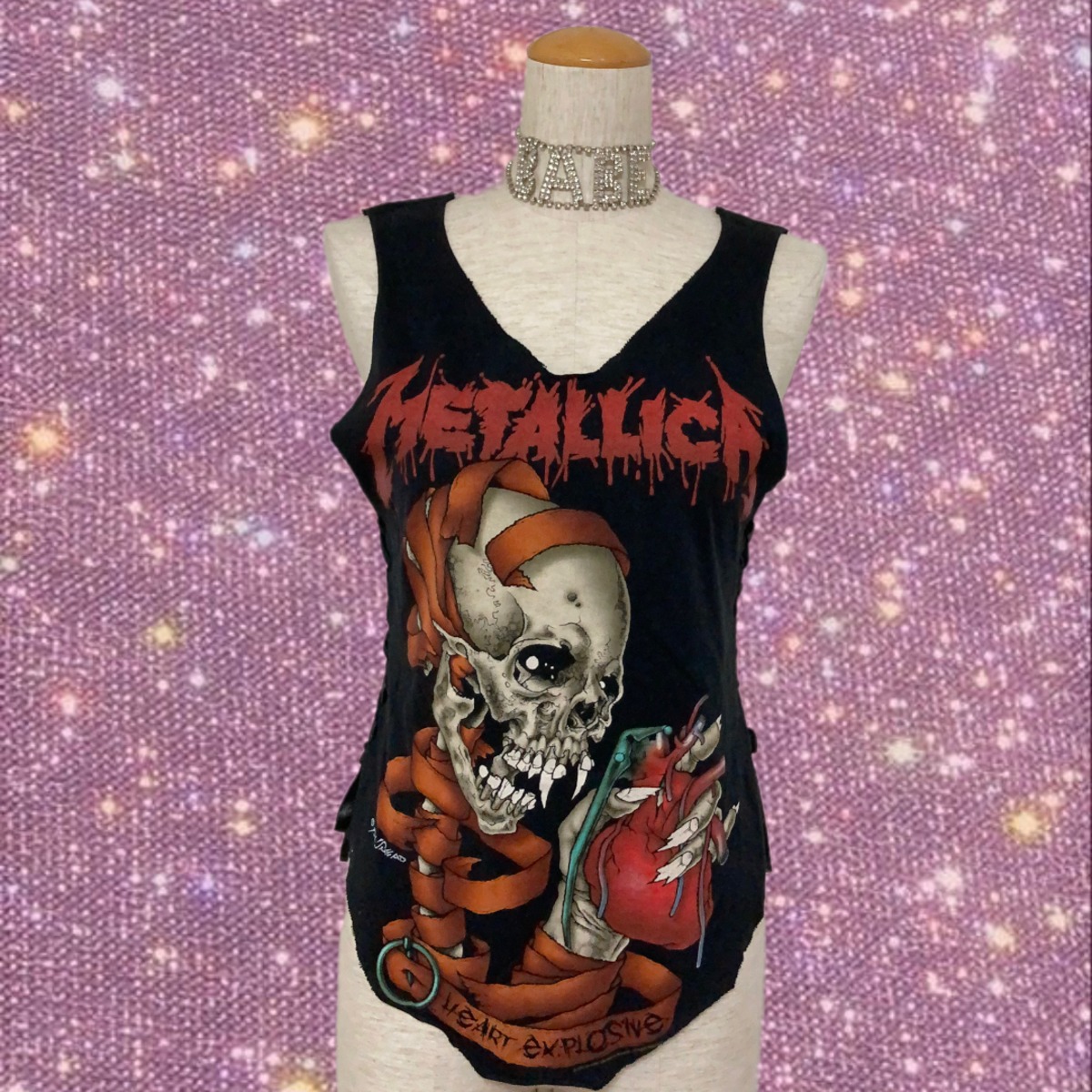 Y2K 2010 "METALLICA Heart Explosive " race up corset cutoff reworked ...