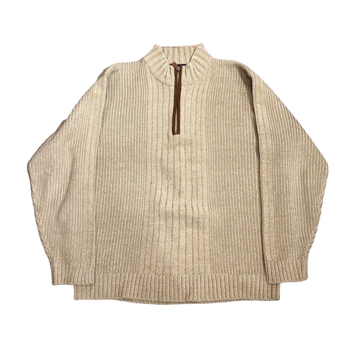 "SPARIO" Beige acrylic/cotton design half zip sweater | Kissmet