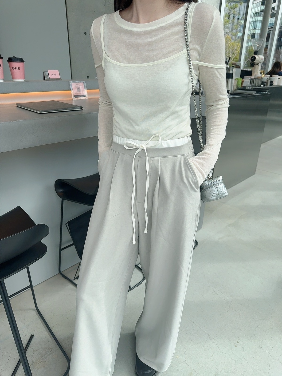 Layered string slacks/lightgrey（4月中旬頃発送予定） | moripon.