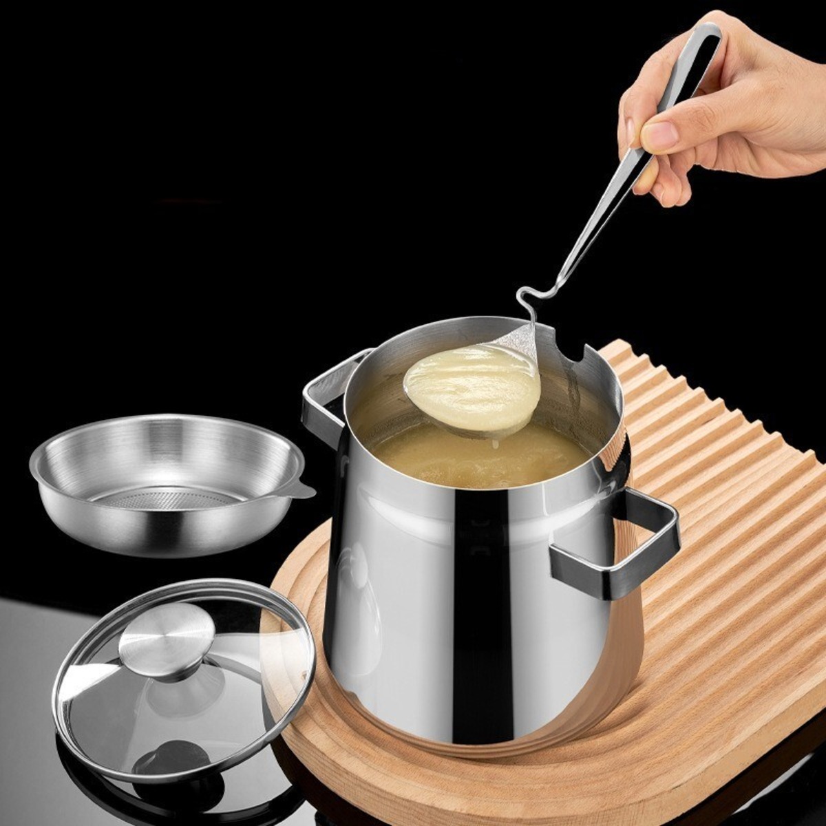 ステンレスラードタンク オイルタンク 1.8L 大サイズ Lサイズ 家庭用 キッチンオイルフィルターボトル 残留物 フィルター付き 大容量 ラードポット | kitchengoods