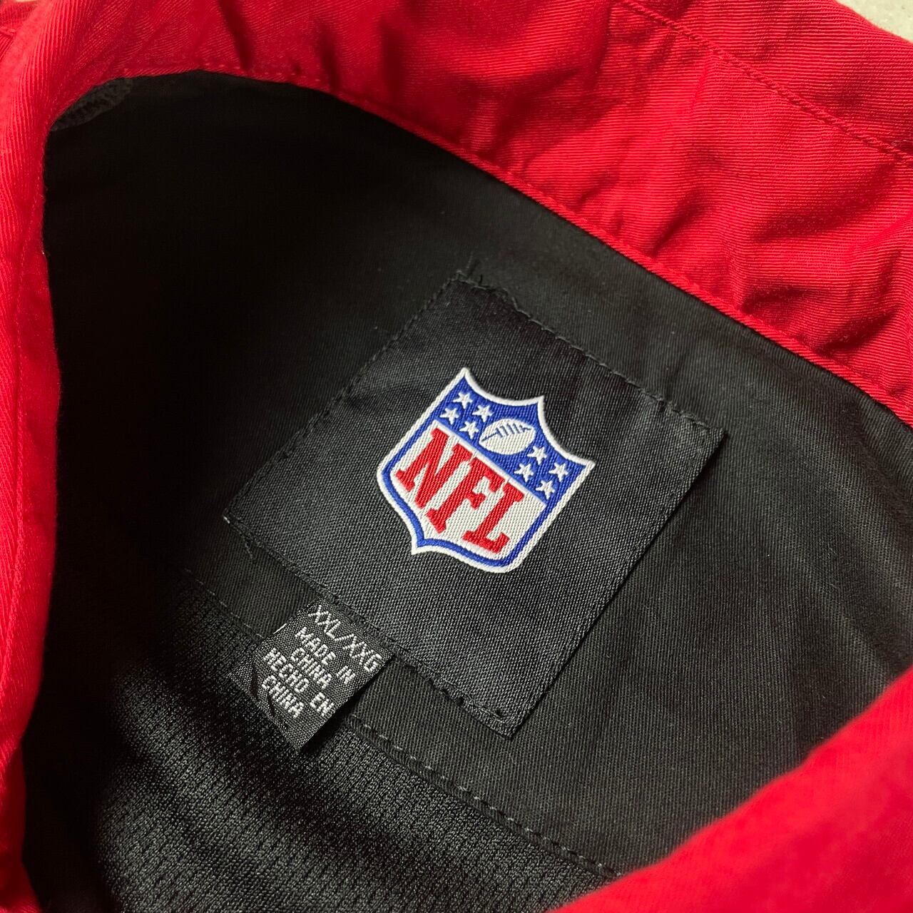 ビッグサイズ NFL ATLANTA FALCONS チームロゴ刺繍 半袖シャツ メンズ2XL 古着 ブラック×レッド 黒 赤 大きいサイズ ...