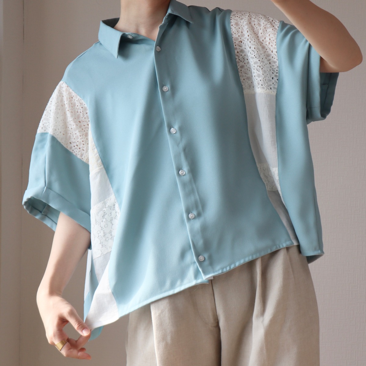 blue sheer shirt | Dimbula Remade clothes shop