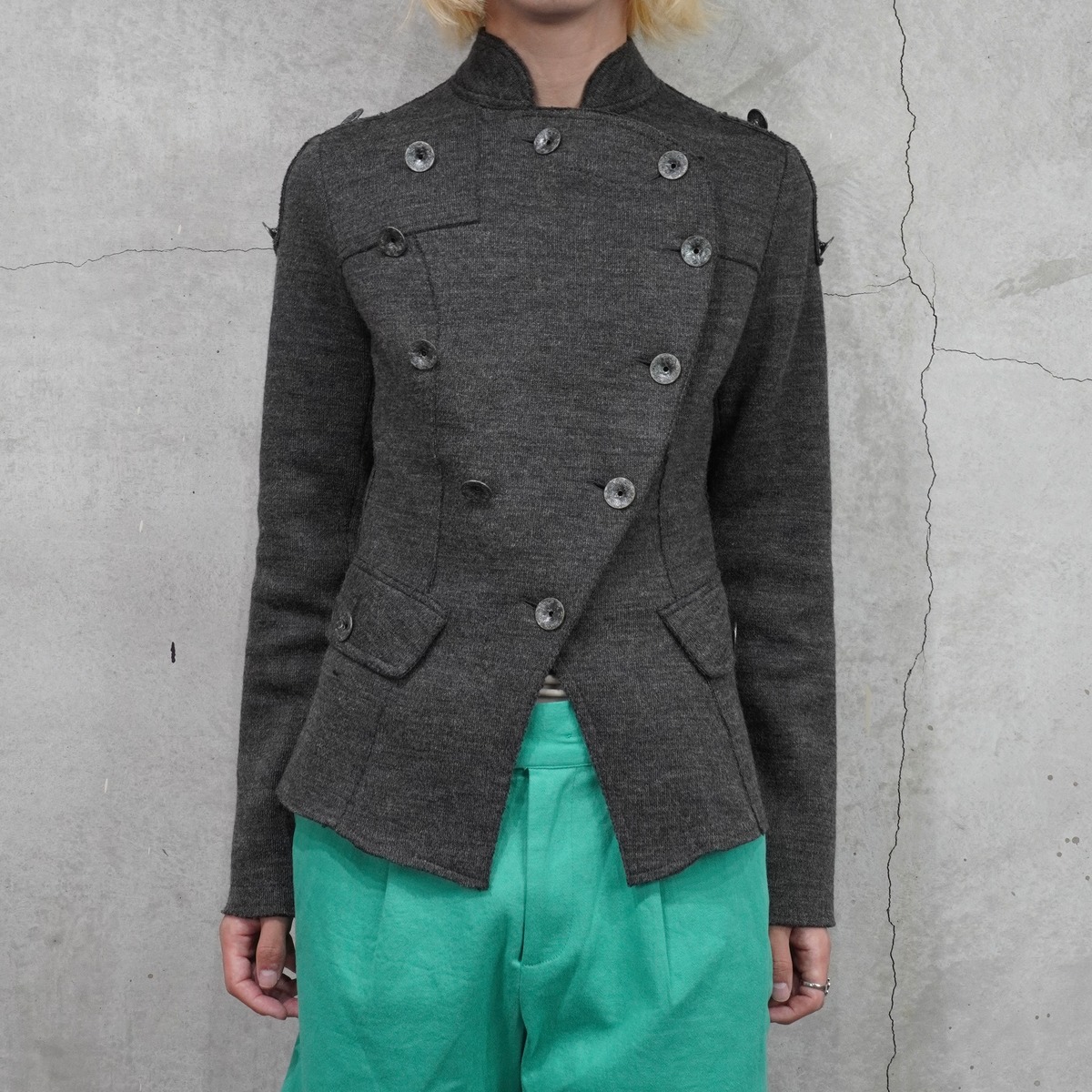 metal button stretch napoleon jacket | NéeD