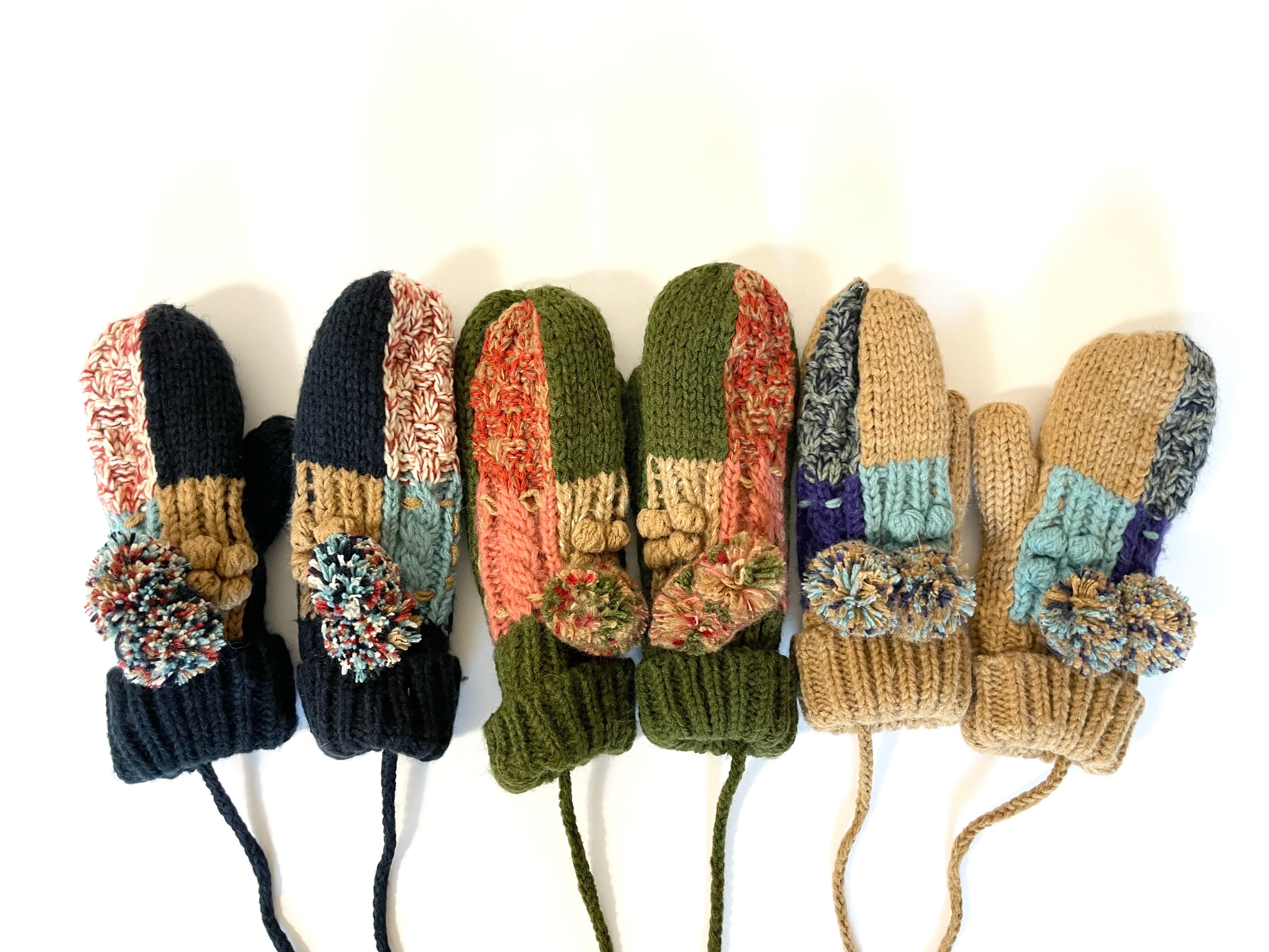Patch work mitten gloves moca/olive/navy | Pay ID
