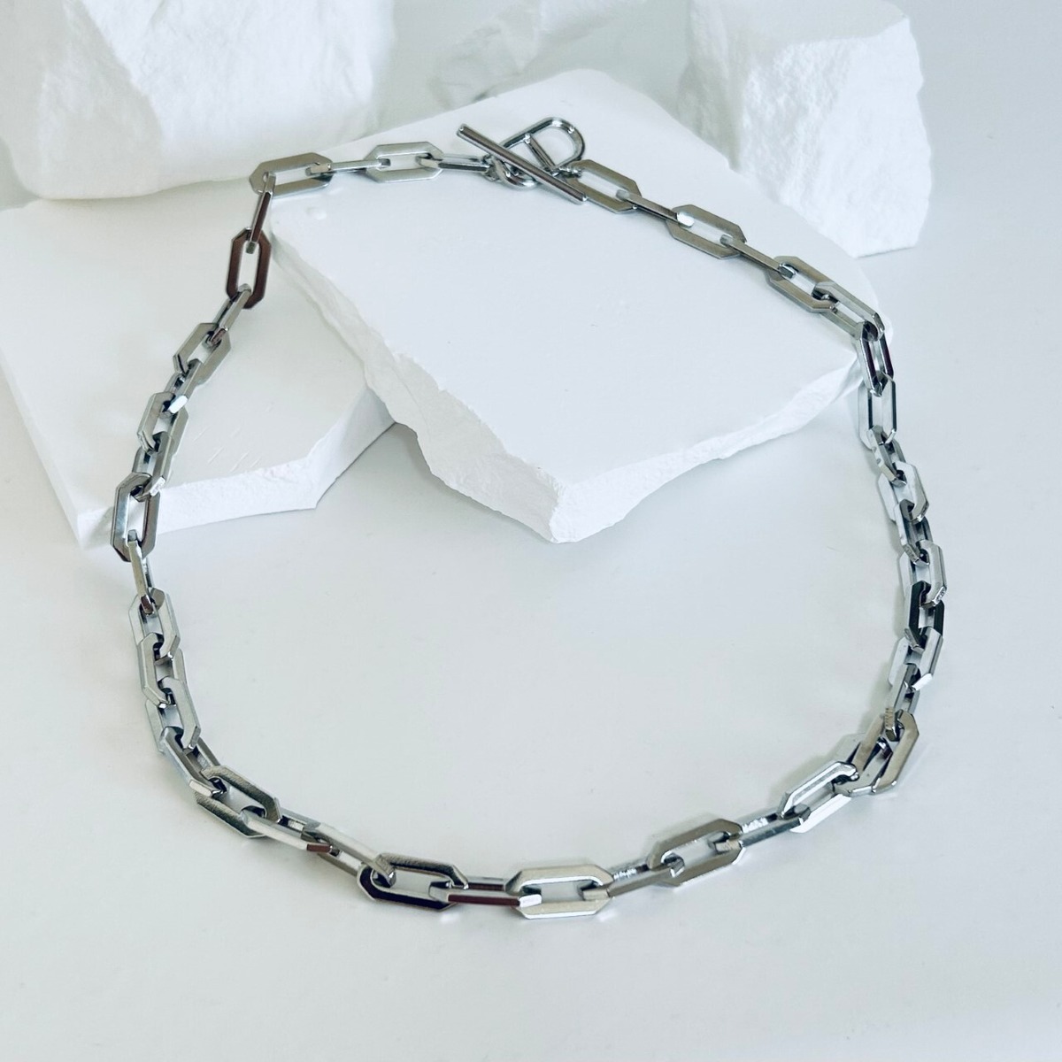 hexagon chain short necklace-silver | ALSTRO