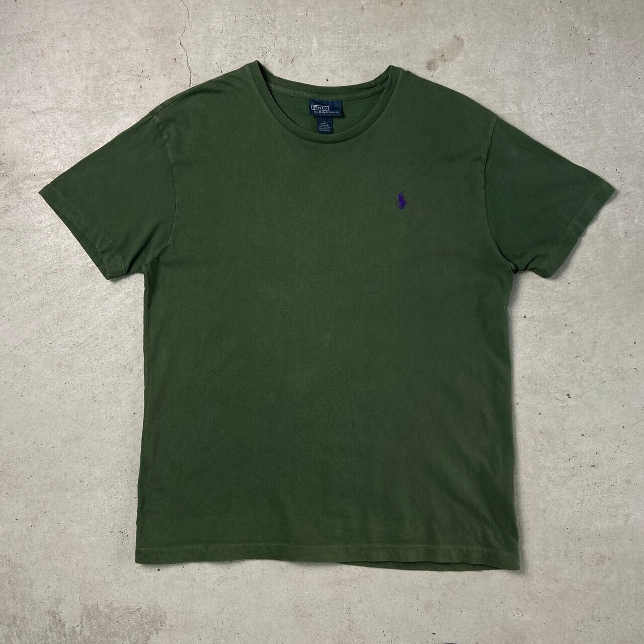 Polo by Ralph Lauren ラルフローレン Tシャツ メンズS 古着 ワンポイントロゴ刺繍 カーキグリーン 深緑 シングルステッチ【Tシャツ】【4S-50】 | cave 古着屋 ...