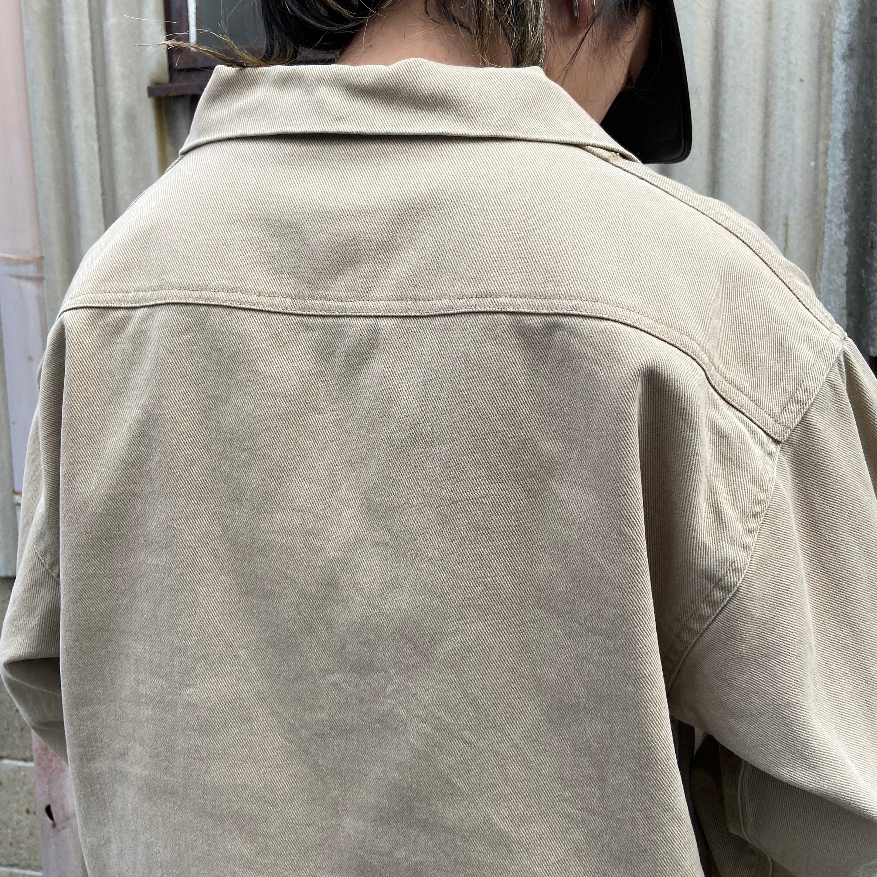 CAP NNW プルオーバー コットンツイル ユーロワークシャツ 長袖シャツ メンズM 古着 フィッシャーマン スモック ベージュ【長袖シャツ ...