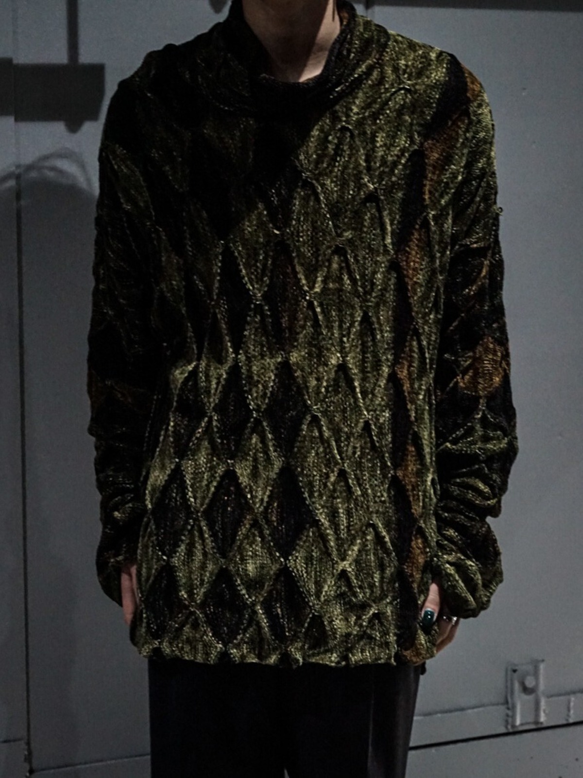 【add (C) vintage】Rhombus Pattern Vintage Loose 3D Knit Sweater | Caka ...