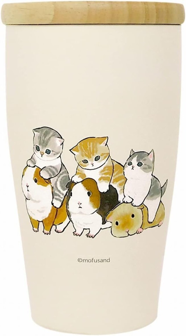 【モフサンド 木蓋付き ステンレス タンブラー 350ml 】 mofusand ぢゅの | くろにゃん