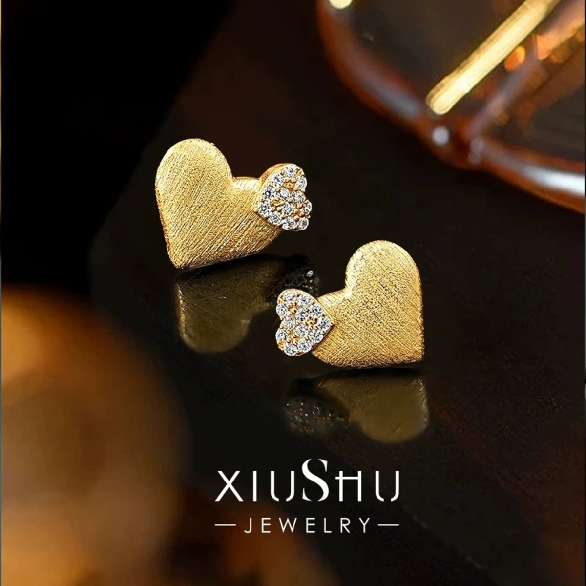 ハート ブラッシュ 高炭素ダイヤモンド ホワイト キラキラ ゴージャス ハイカーボンダイヤモンド シルバー925 スタッドピアス イエローゴールド レトロ マット 大人可愛い かわいい ...
