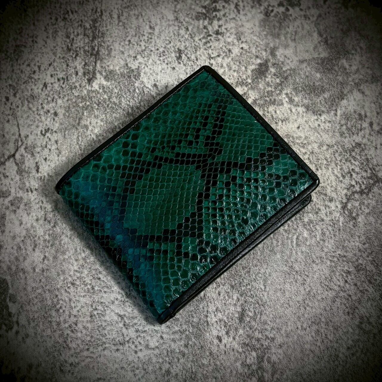 パイソン レザー 折財布 二つ折り 財布 ヘビ革 蛇革 コンパクト ミニ