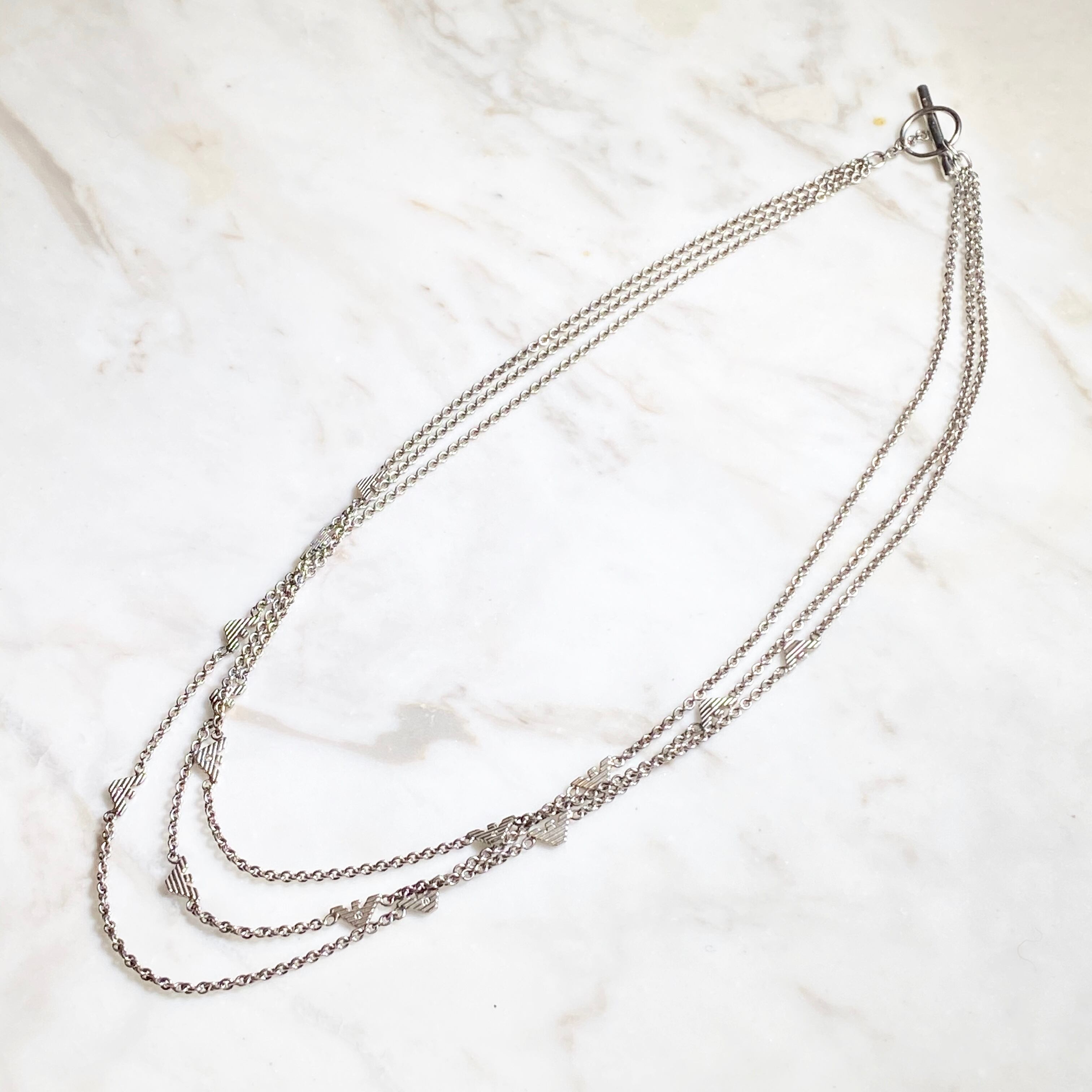 EMPORIO ARMANI silver triple chain necklace | NOIR ONLINE