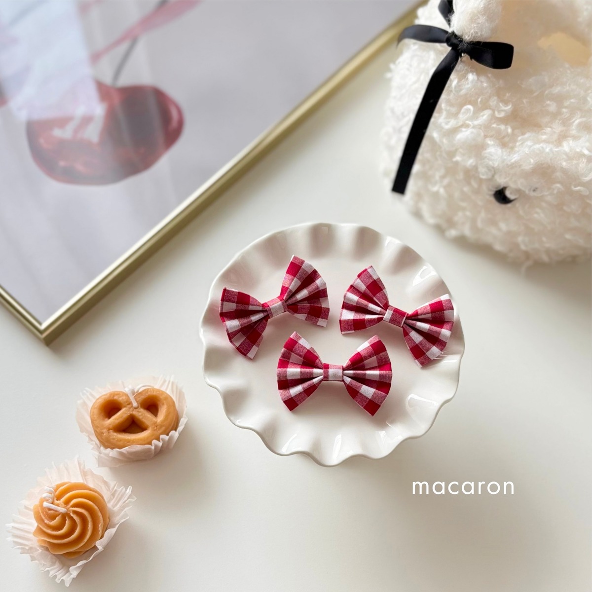 red gingham ribbon | macaron