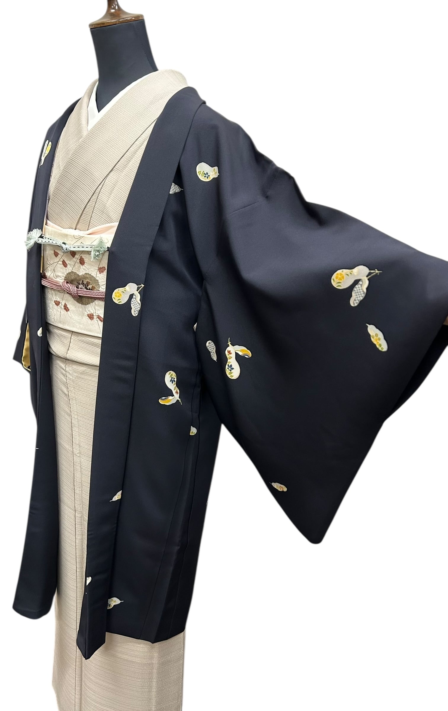 平和屋着物＃道行コート 紬地 縞 ロング丈 正絹 逸品 CAAV5678id 羽織