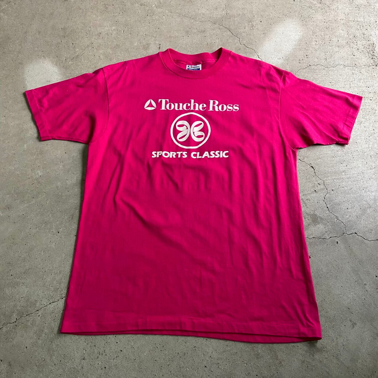 80年代 TOUCHE ROSS 企業ロゴ プリントTシャツ ヴィンテージ メンズXL 古着 80s ヴィンテージ ビンテージ ピンク【T ...