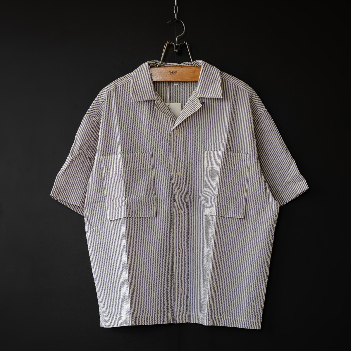 【Universal Style Wear】 seersucker utility s/s shirt (purple) | dros dro