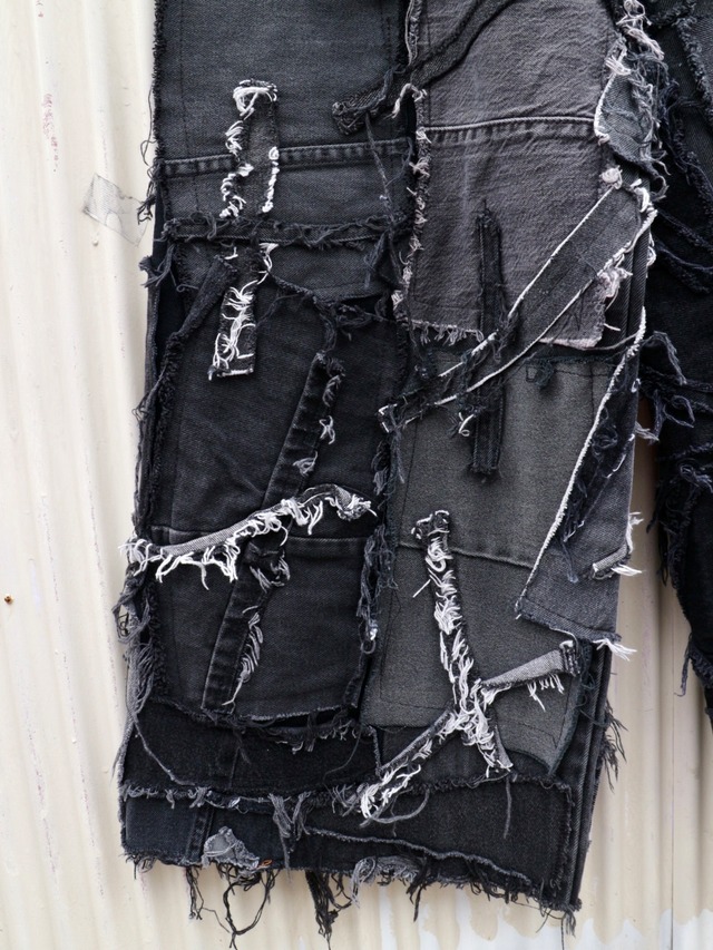 "CUSTOM" black crust denim pants / カスタム リメイク ブラッククラストデニムパンツ【USED/古着 ...