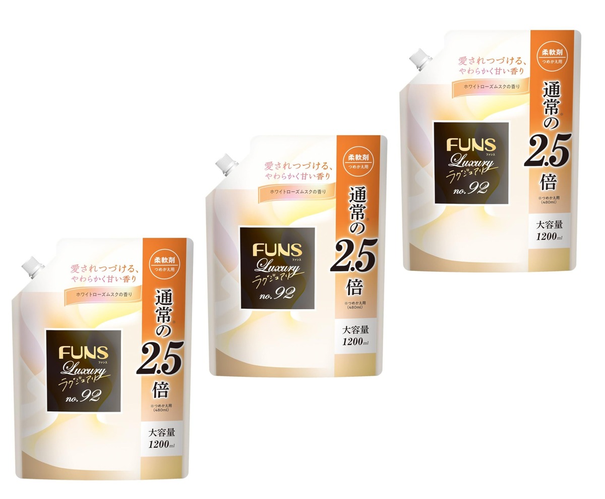 BULK LIFE(バルクライフ) 液体 FUNSラグジュアリー柔軟剤 No92 大型 詰め替え 1200ml×3個 ホワイトローズムスクの香り | loop0707