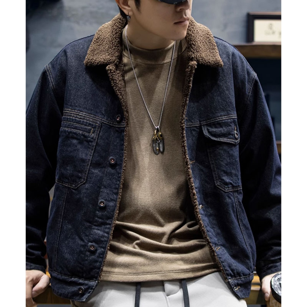 flap pocket boa denim jacket A1068 | AURA