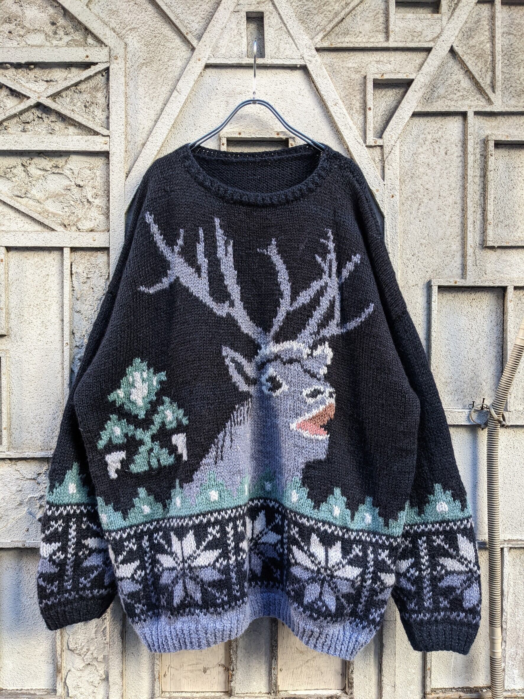"DEER" acrylic knit | 深緑オンライン