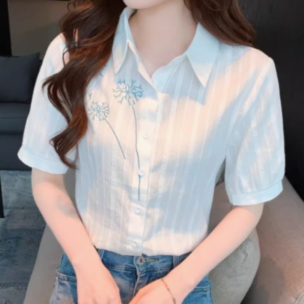 ポイントステッチパフスリーブブラウス A00240 | SproutStyle