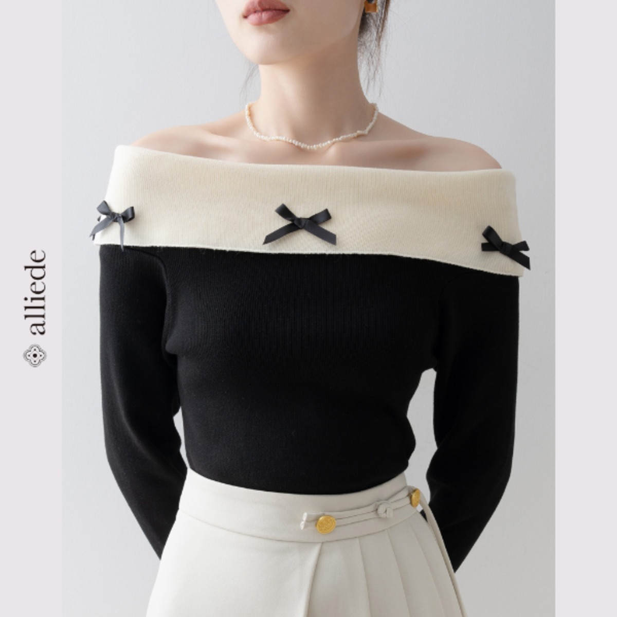 オフショルダーリボンニット A2733 | alliede