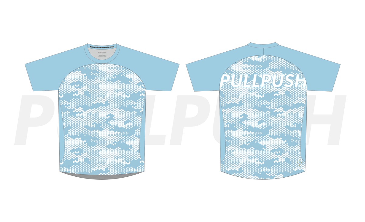 【2024 S/S】PULLPUSH どデカLOGO ドットカモフラプラクティスシャツ/サックスブルー | PULLPUSH Official Shop