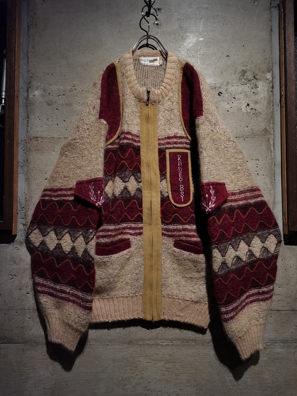 【Caka】 Patch×Wave Pattern Vintage Loose Zipup Knit Jacket | Caka(カカ）下北沢 ...