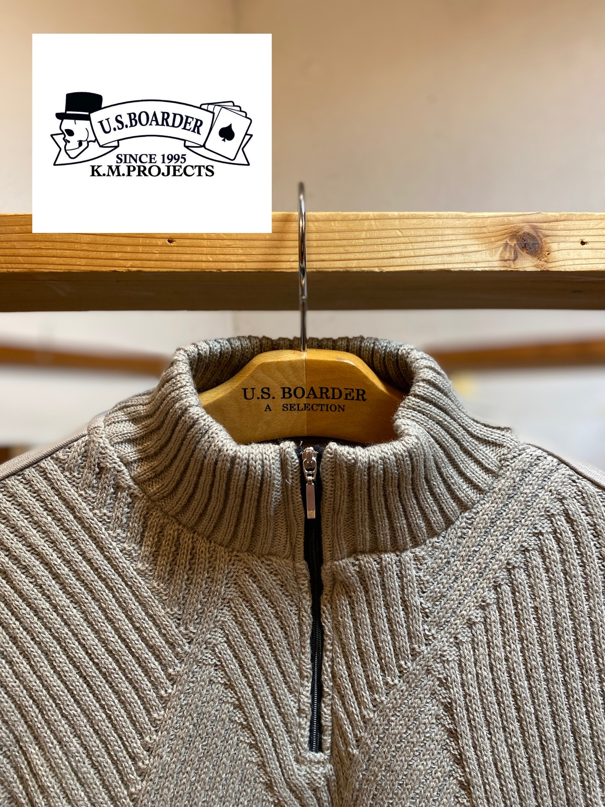 U.S.BOARDER ハーフZIPセーター Half zip sweater GRG Greige グレージュ ニット アノラック ハーフ ...