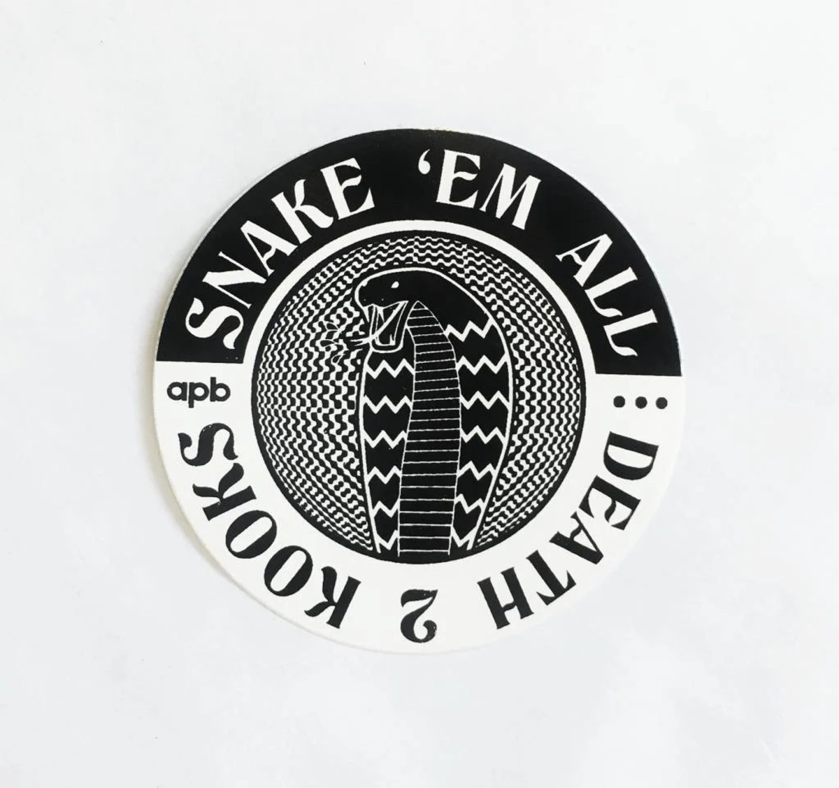 APB Skateshop APB Snake Em All B&W Circle Sticker | ABCD STORES