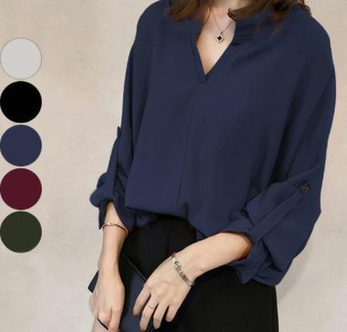 ブラウス 春新作 レディース 長袖シャツ Vネック 通勤シャツ OL 気質 オシャレ 8色 | HapiHapi style