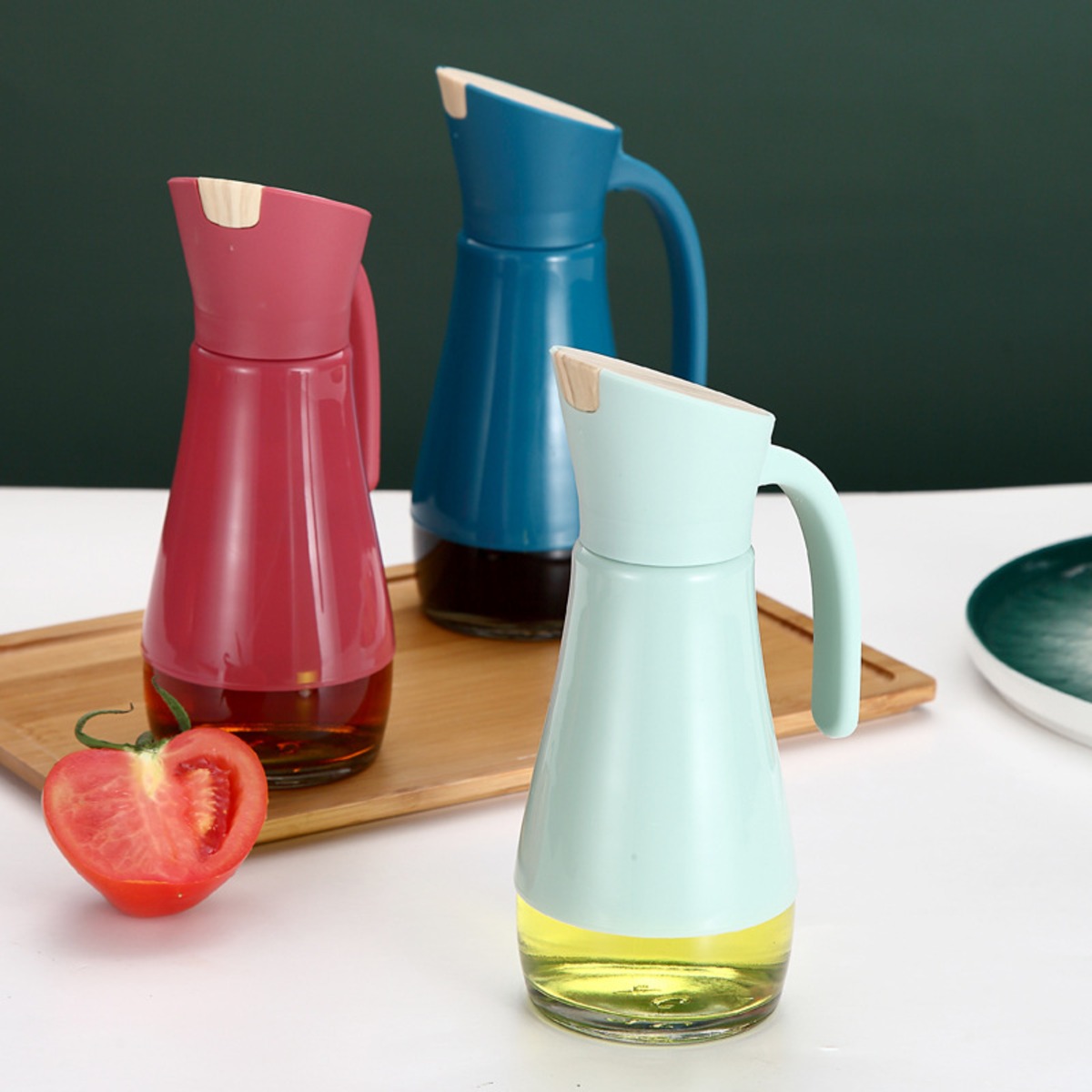 オイルボトル オイルジャー オイルポット 大サイズ Lサイズ 450ml ガラスオイルポット蓋付き 醤油ボトル 調味料ボトル キッチン用品 | kitchengoods