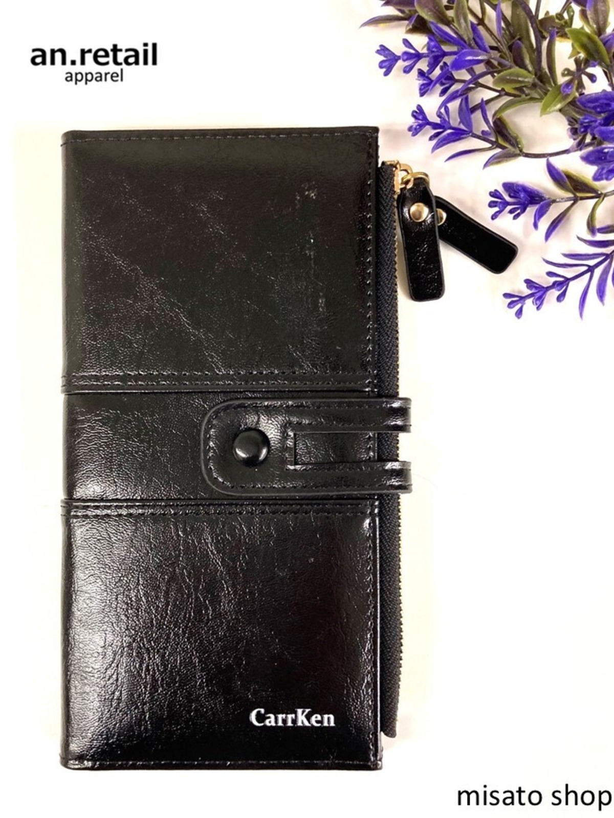 an.retail CARRKEN WALLETS レディース 長財布 多目的 長財布 二つ折 ロングウォレット ブラック | misato shop