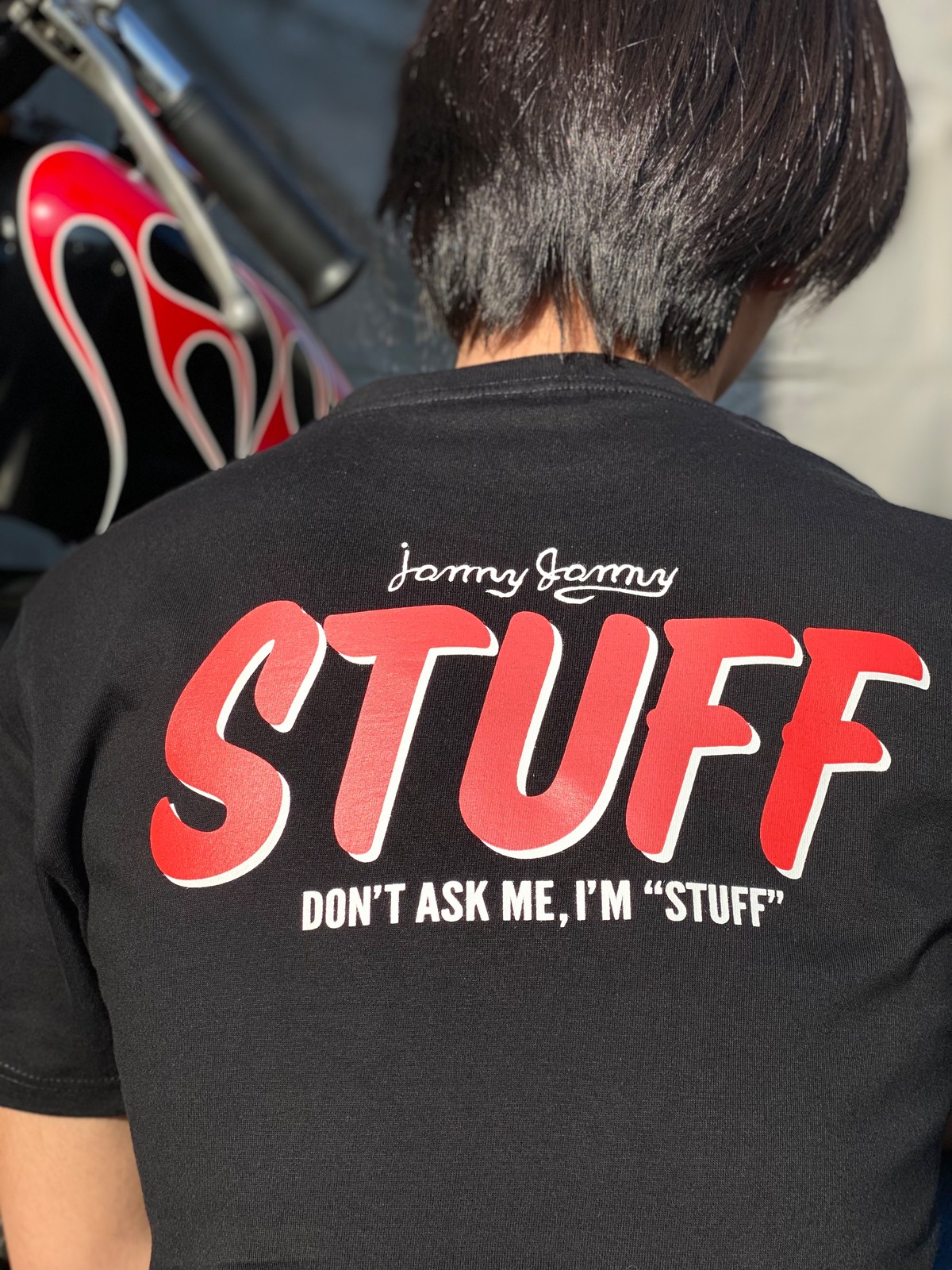 古着屋 jonny jonny オリジナル "STUFF"Tシャツ 半袖 半袖Tシャツ 黒Tシャツ ブラック 黒Tシャツ スタッフTシャツ ...
